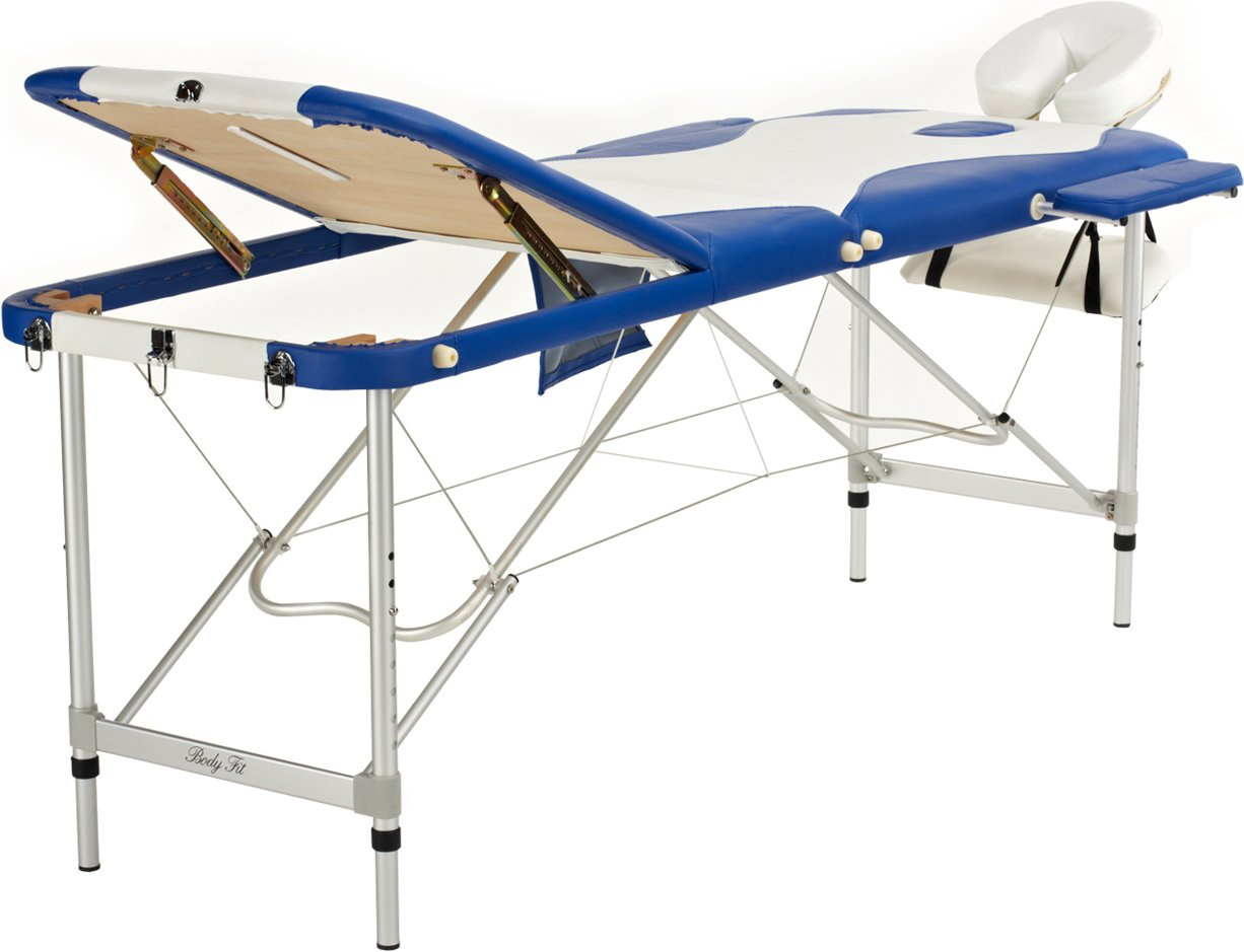 Table, massage bed 3-section aluminium two-color white - blue | Massage ...